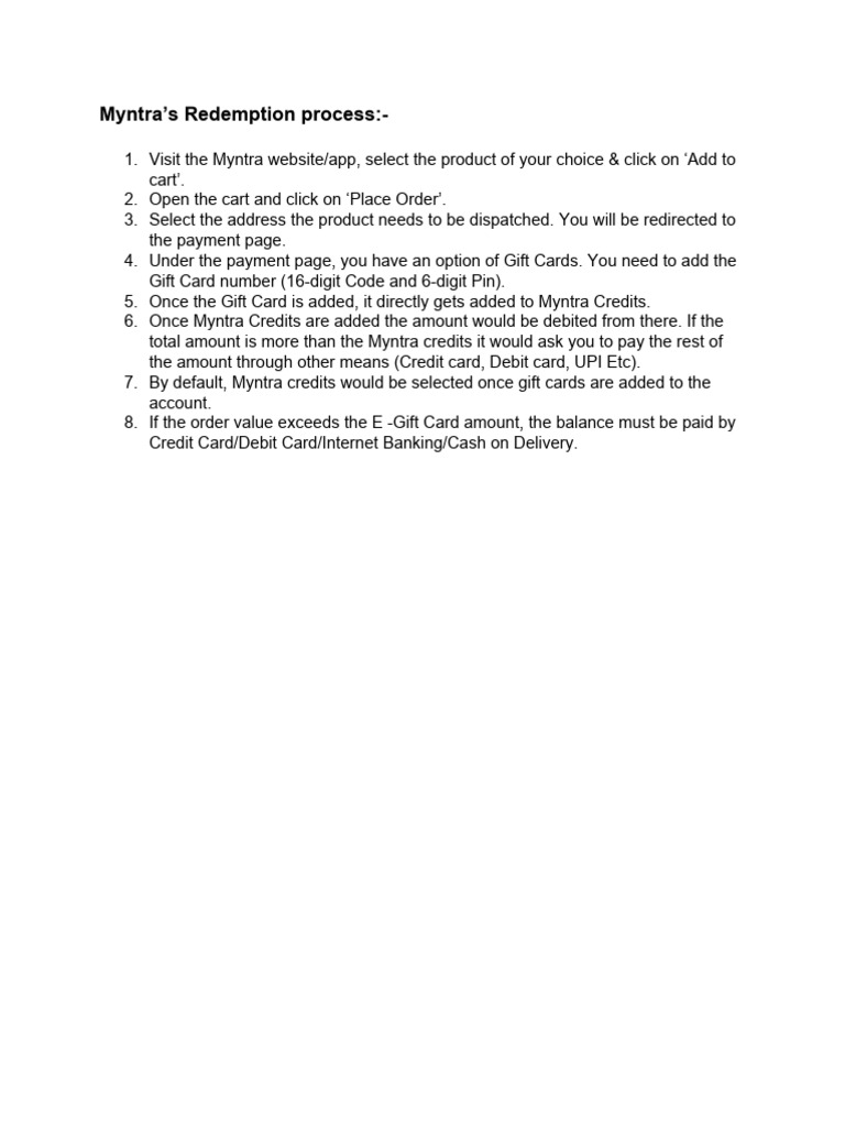 Myntra's Redemption Process | PDF