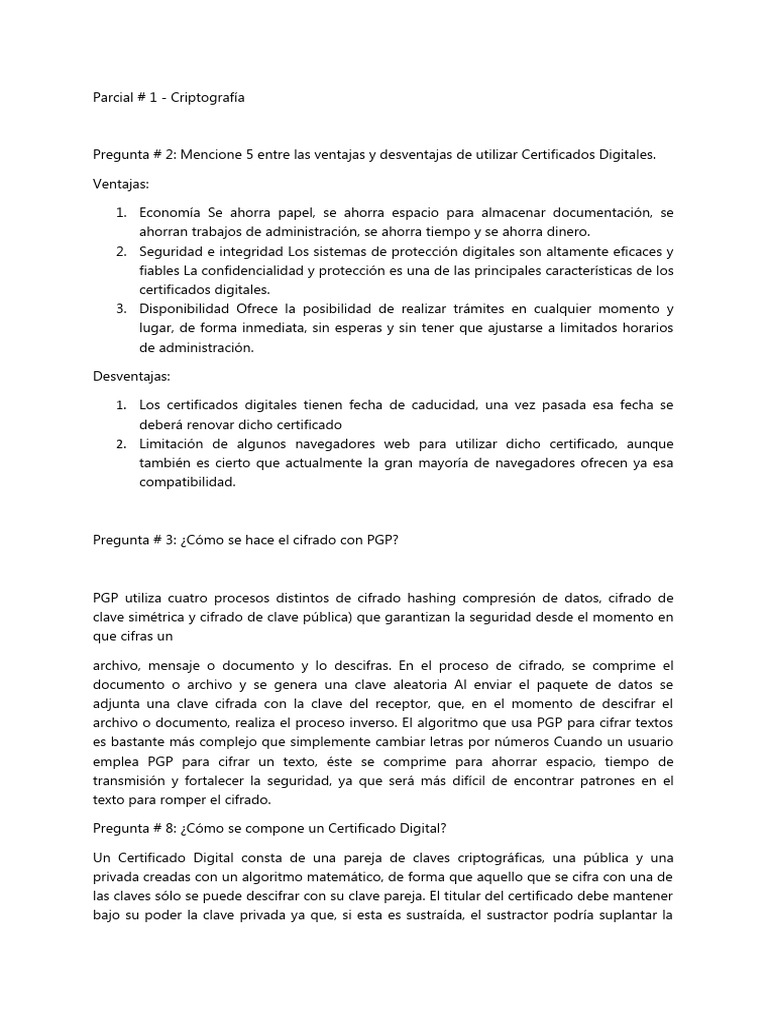 Parcial # 1 - Criptografia | PDF | Criptografía de clave pública | Clave (criptografía)