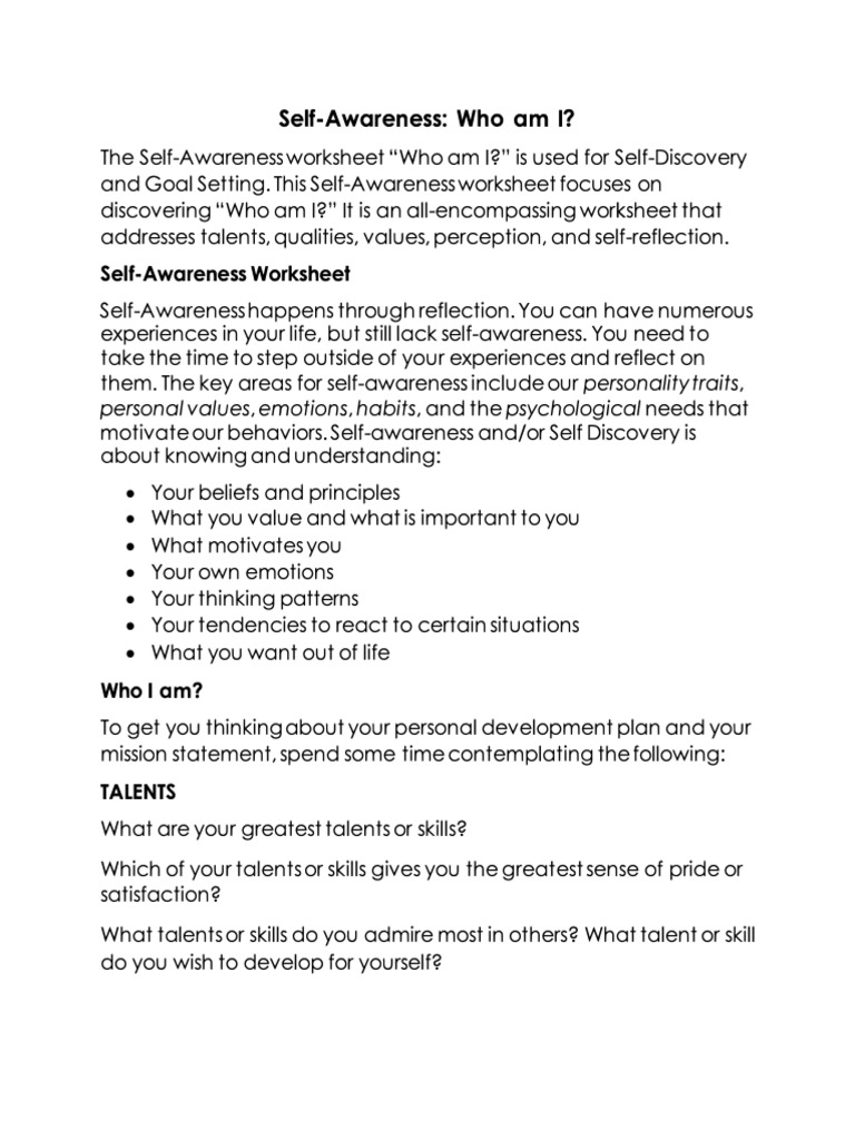 Who Am I Worksheet | PDF