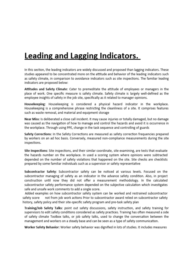 Leading and Lagging Indicator | PDF | Occupational Safety And Health | Safety