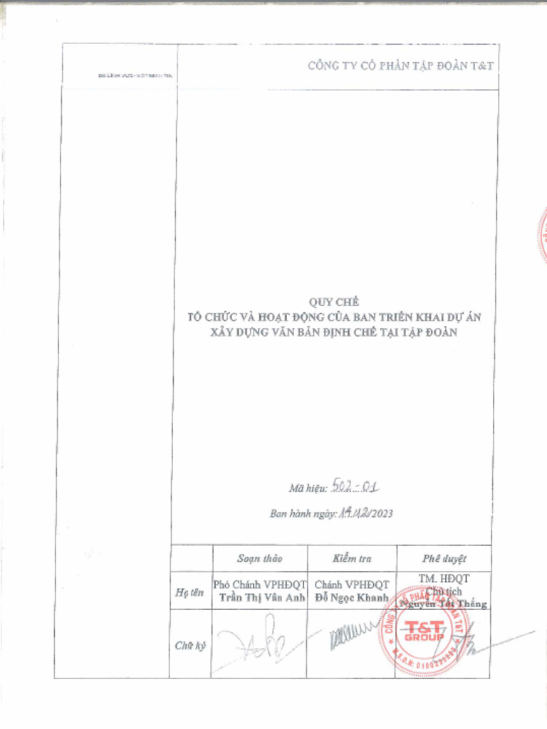 3. Quy Chế Tổ Chức Và Hoạt Động Của Ban Triển Khai DA Xây Dựng VBĐC Tại TĐ | PDF