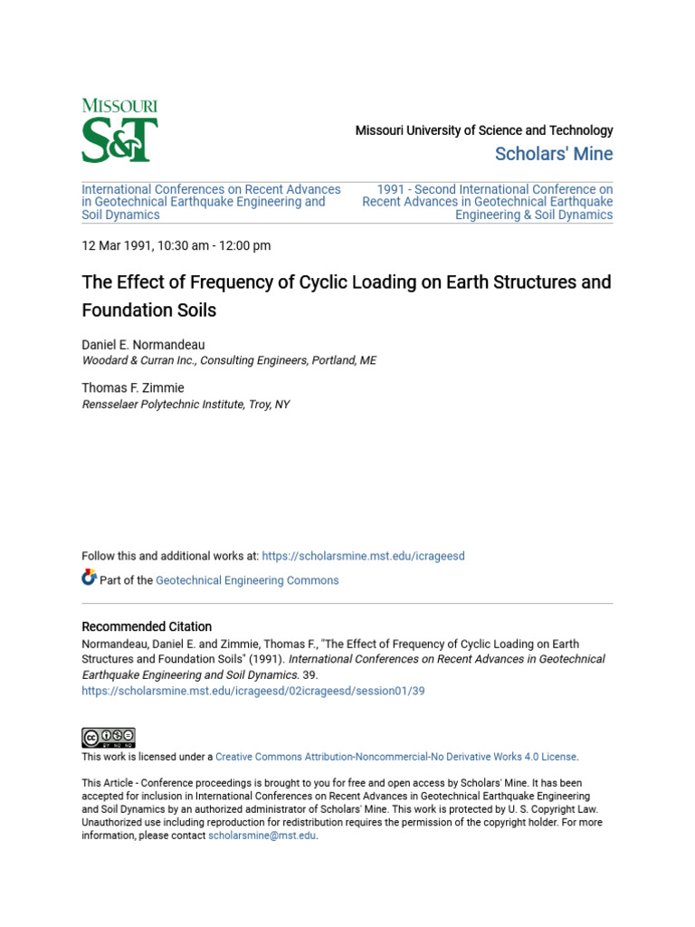 The Effect of Frequency of Cyclic Loading On Earth Structures and ...
