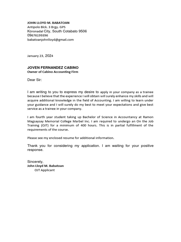 Application Letter | PDF | Cognition | Learning