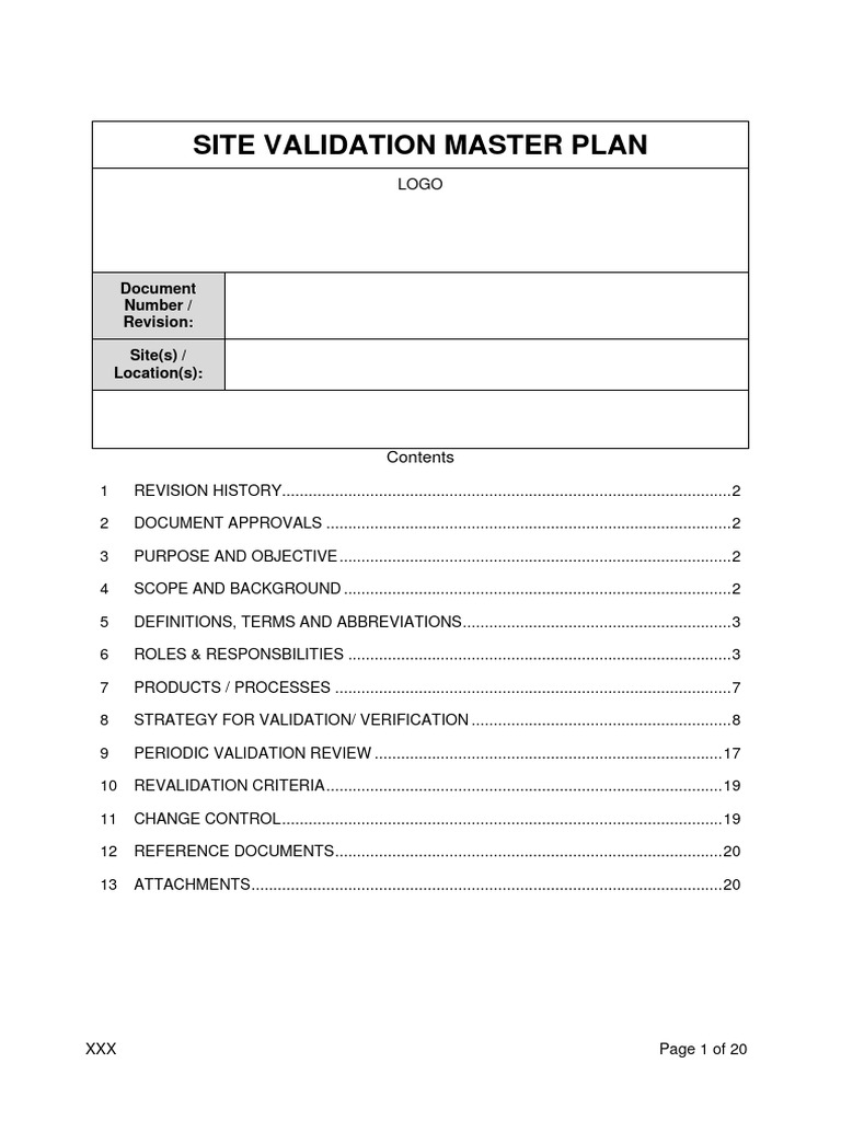 Site Validation Master Plan | PDF | Verification And Validation ...