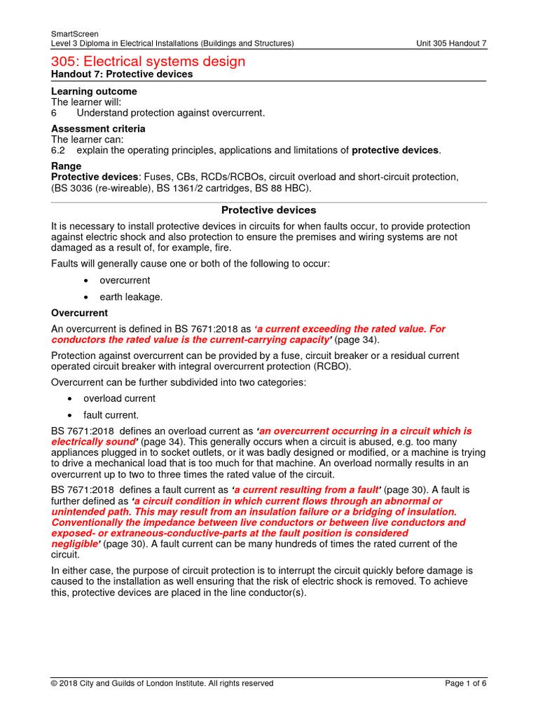 l3 305-07 Handout Protective Devices 2018 | PDF | Fuse (Electrical) | Wire