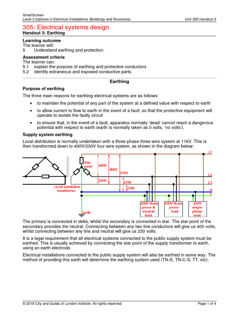 l3 305-03 Handout Earthing 2018 | PDF | Electrical Wiring | Equipment