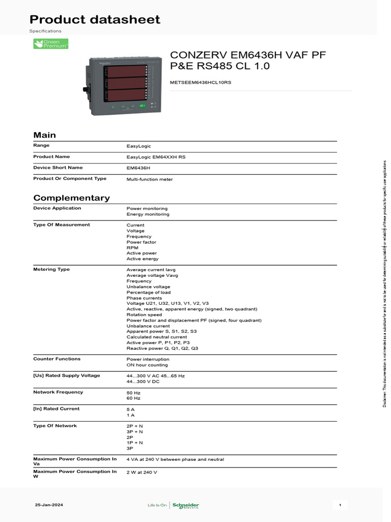 Schneider Electric Hexa Series EM64xxH and PM1130H METSEEM6436HCL10RS ...