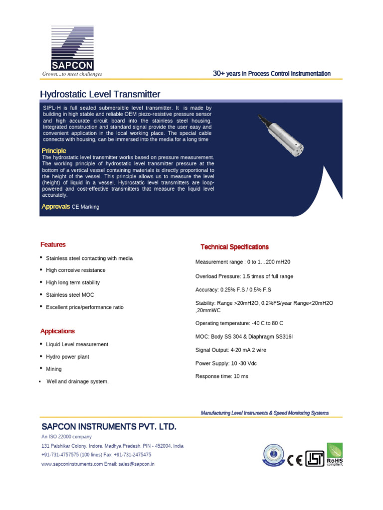 Hydrostatic Level Transmitter-NEW | PDF | Physical Sciences ...