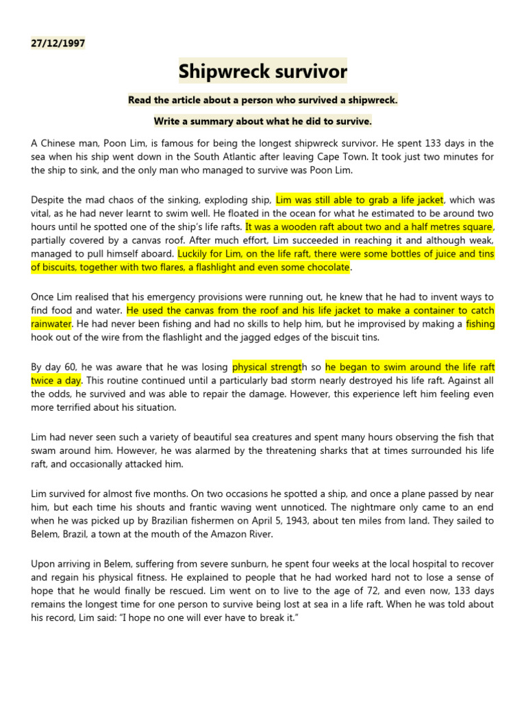 4) Writing Summary - Shipwreck & Informal Letter | PDF | Ships | Water Transport