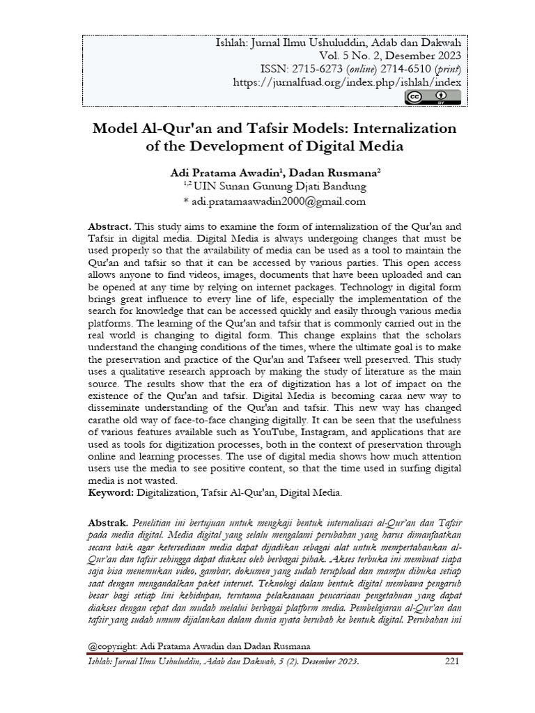 Model Al-Qur'an and Tafsir Models Internalization of The Development of ...