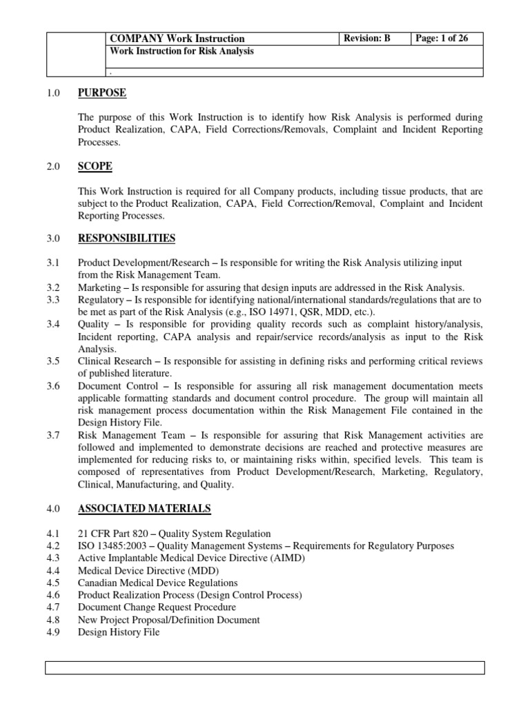 Risk Analysis Instructions | PDF | Medical Device | Risk Management