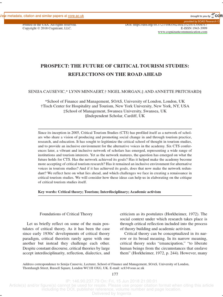 Prospect: The Future of Critical Tourism Studies: Reflections On The Road Ahead | PDF | Critical ...