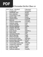 Class 10 Chemical Formulas List | PDF | Hydroxide | Oxide