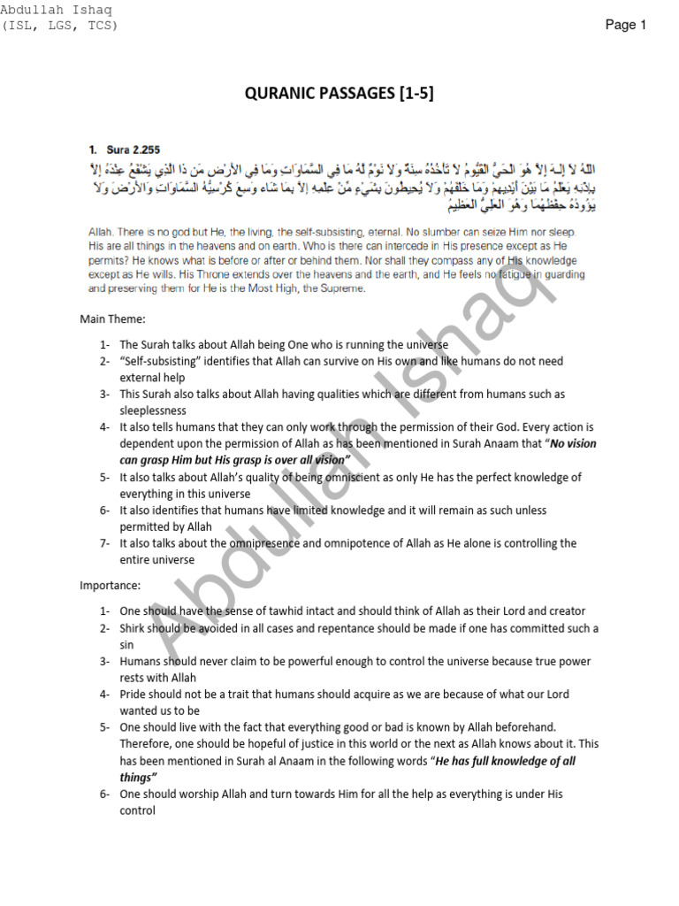 QURANIC PASSAGES | PDF | God In Islam | Tawhid