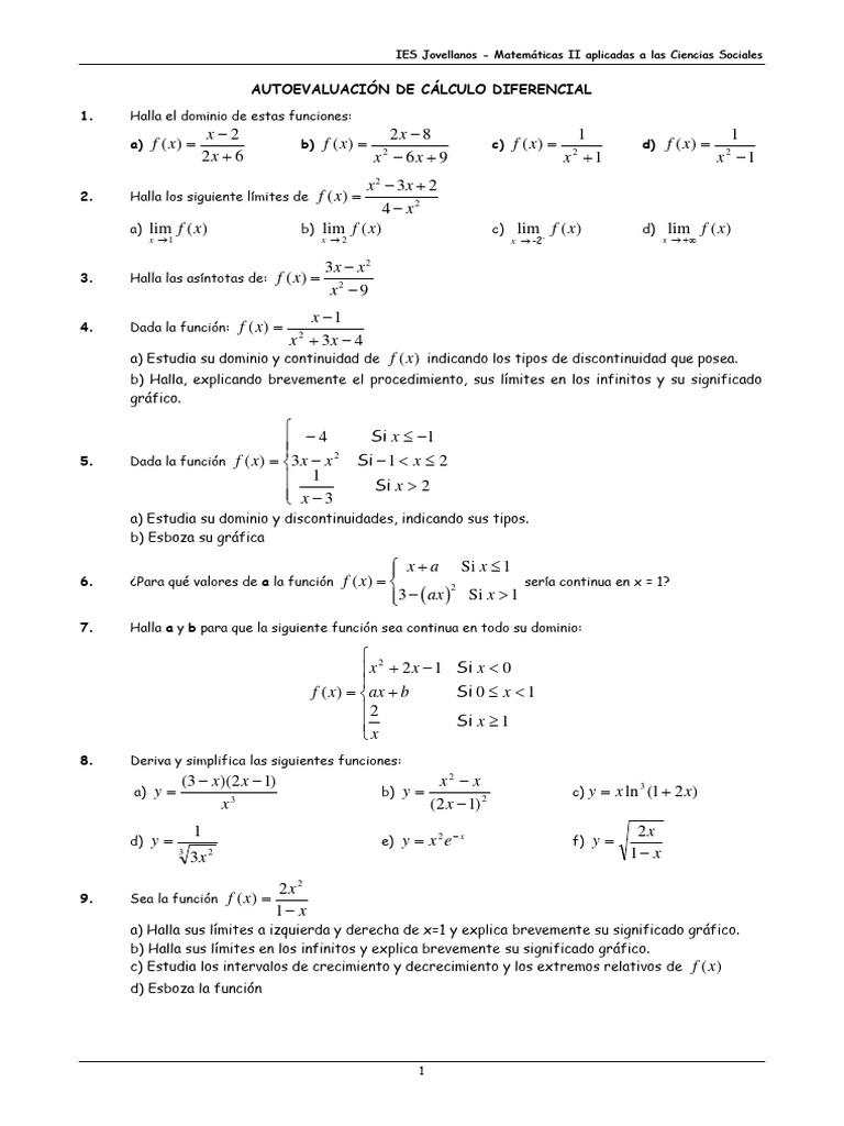 Autoevaluacion Calculo Diferencial | PDF | Función (Matemáticas)