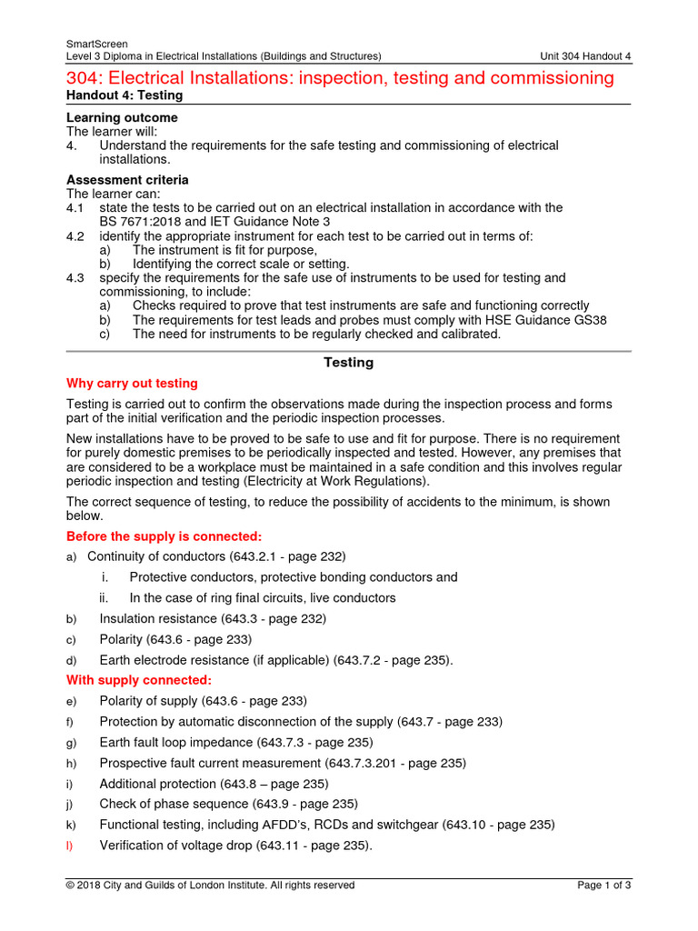 l3 304-04 Handout Testing 2018 | PDF | Electrical Impedance ...