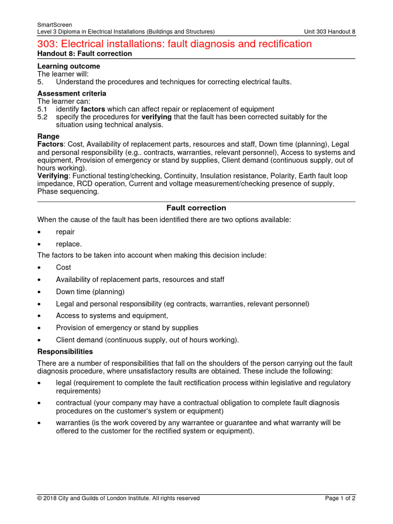 l3 - 303-08 - Handout - Fault Correction 2017 | PDF | Electrical Wiring ...