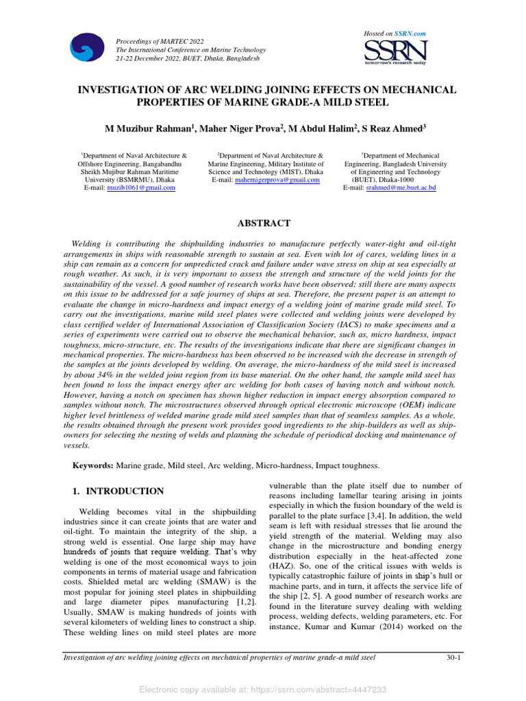 Investigation Of Arc Welding Joining Effects On Mechanical Pdf