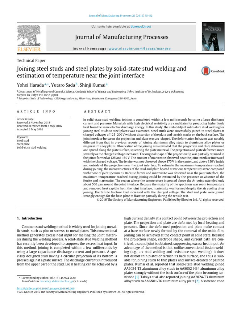 Joining steel studs and steel plates by solid-state stud welding and | PDF