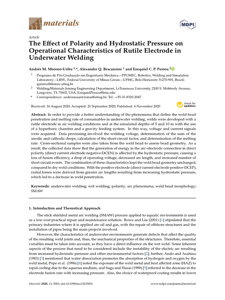 The Effect of Polarity and Hydrostatic Pressure On (OK) | PDF | Construction | Welding