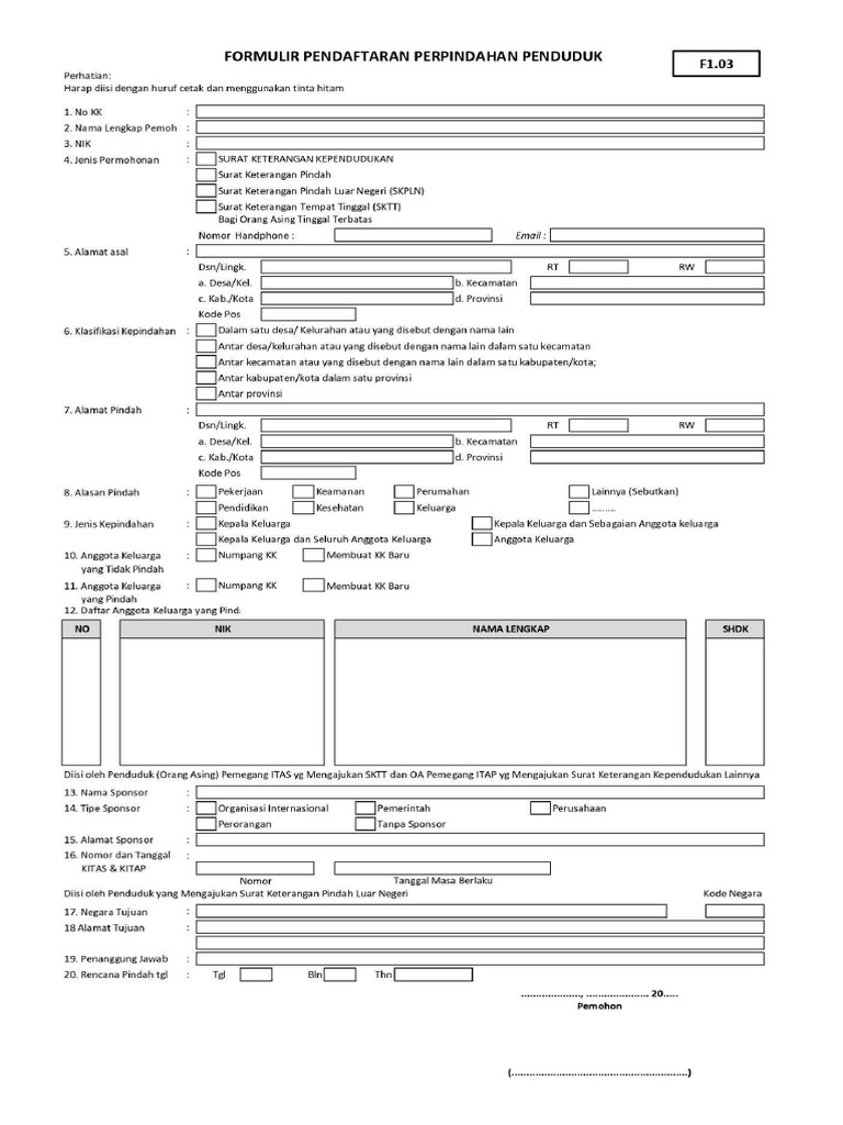 Formulir Perpindahan Penduduk | PDF