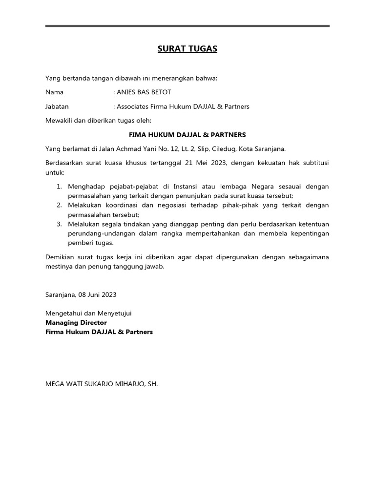 Surat Tugas Hukum Anies Bas Betot | PDF | Hukum