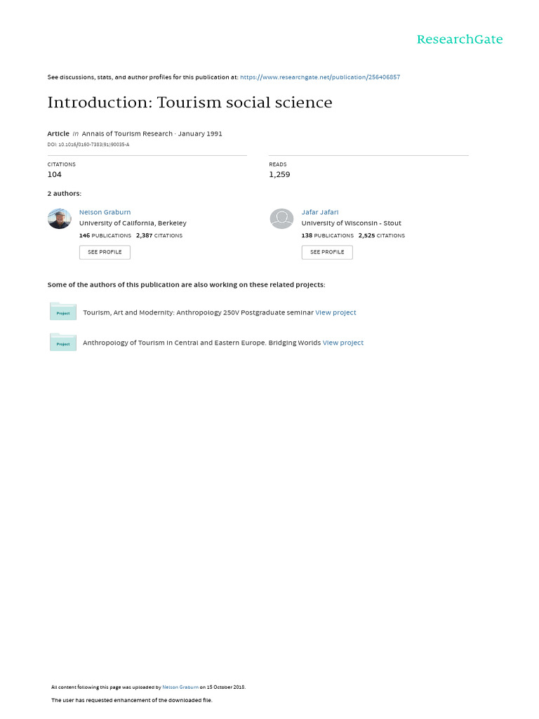 Graburn, N. H. H., & Jafari, J. (1991) - Introduction - Tourism Social Science. Annals of ...