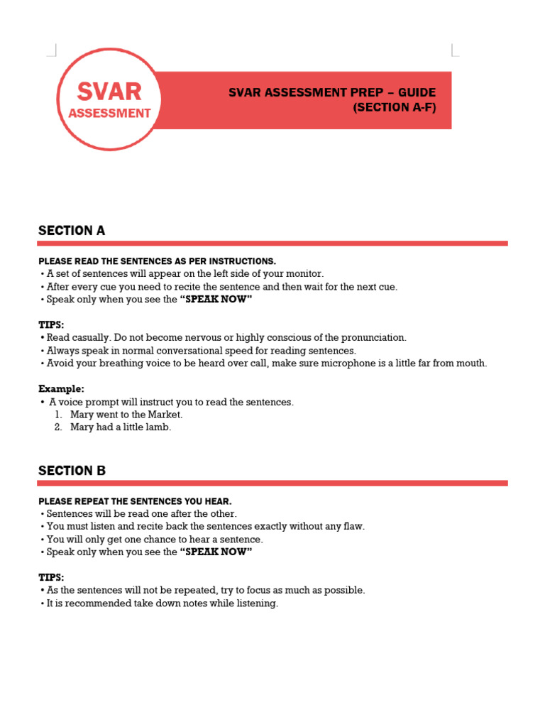 SVAR Assessment Prep Guide | PDF | Cognitive Science | Communication