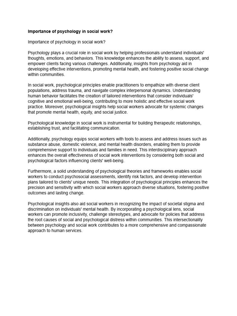 Importance Of Psychology In Social Work Pdf