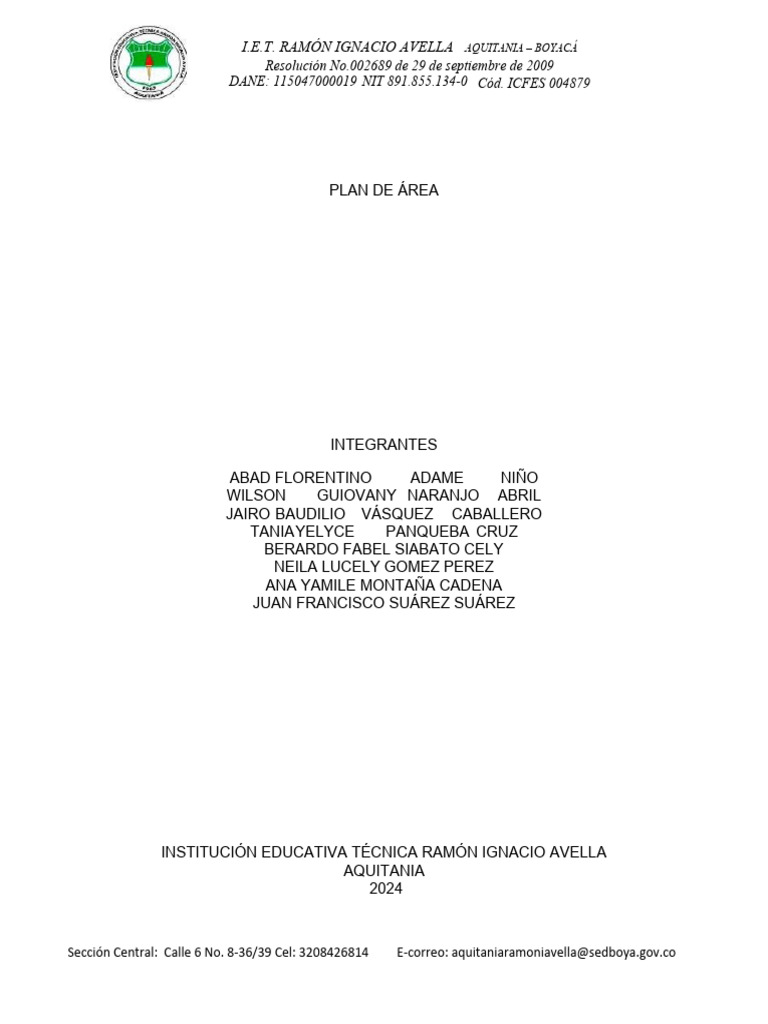 Plan de Area Tecnologia e Informatica 2024 | Descargar gratis PDF | Tecnología de información y ...