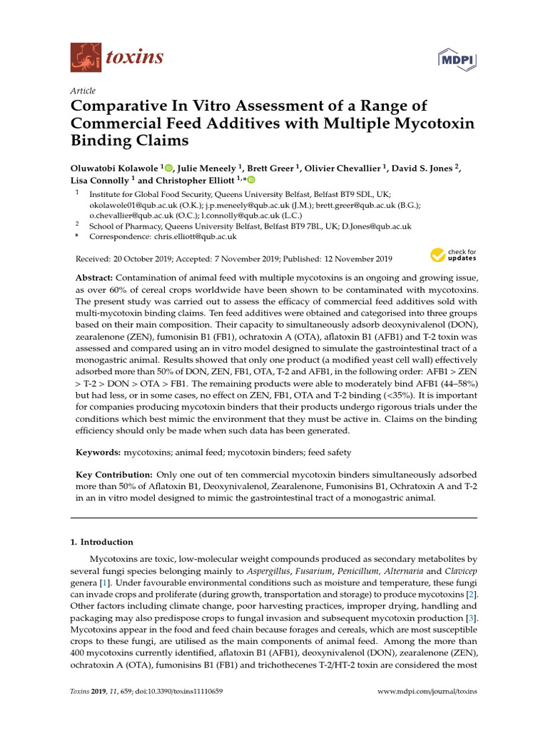Comparative in Vitro Assessment of A Range of Commercial Feed Additives ...
