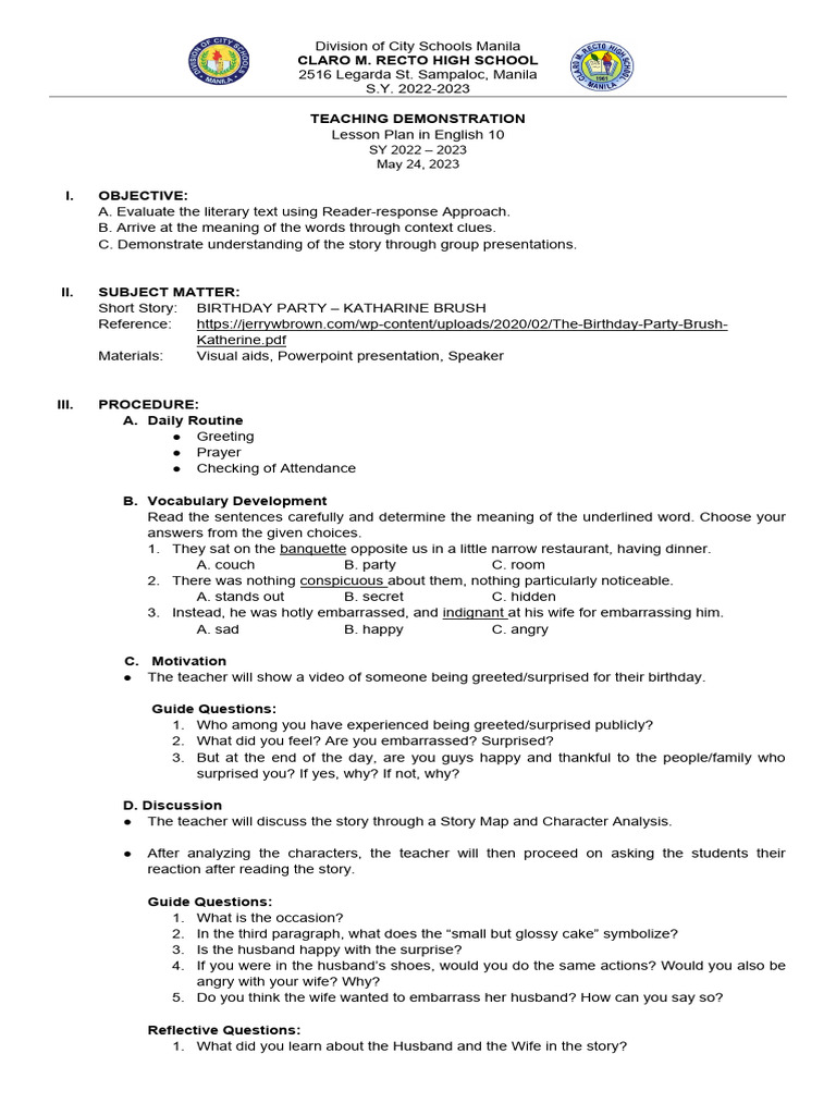 Final Demo Teaching Lesson Plan | PDF