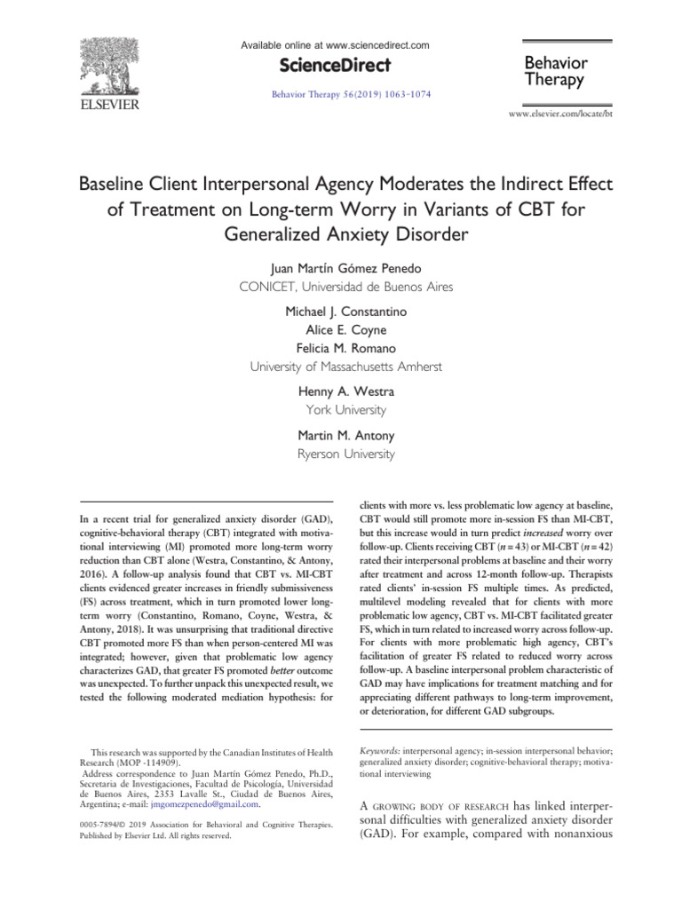 Gomez Penedo Et Al. 2019 | PDF | Cognitive Behavioral Therapy ...