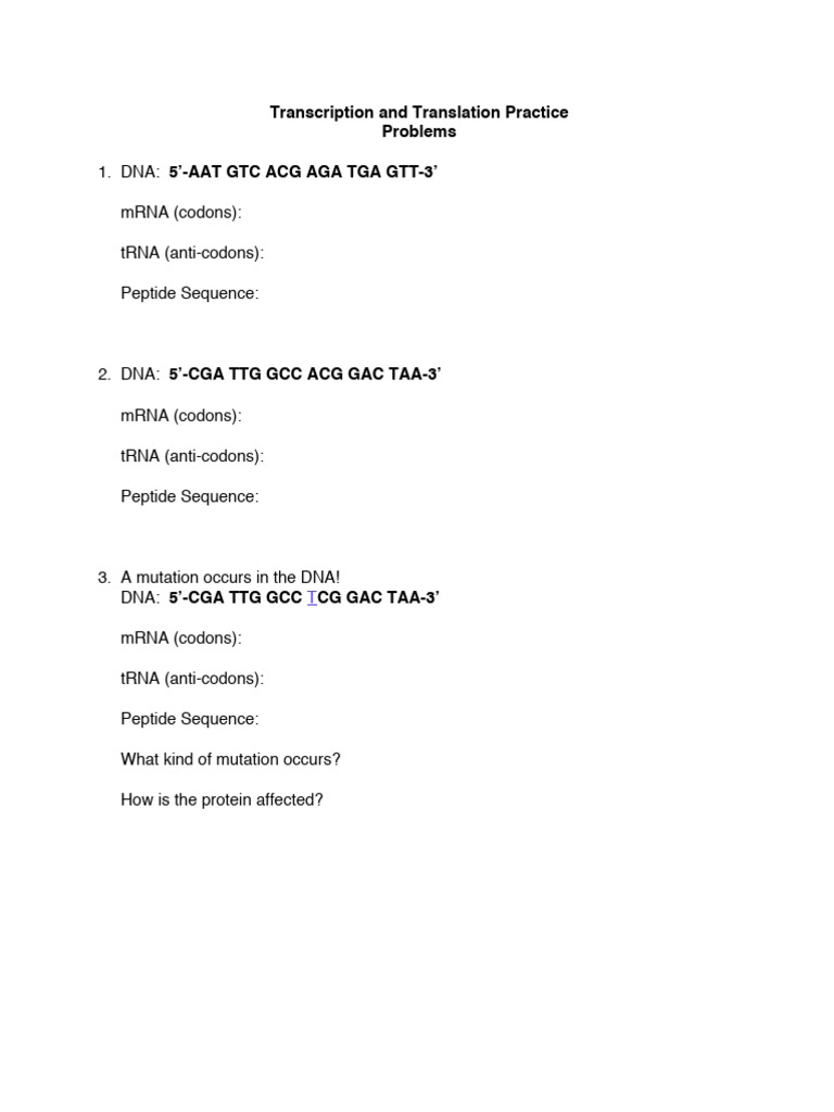 Transcription Worksheet 2 | PDF