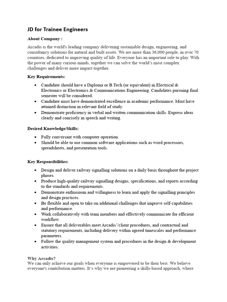 JD - Trainee Signalling Engineer. | PDF