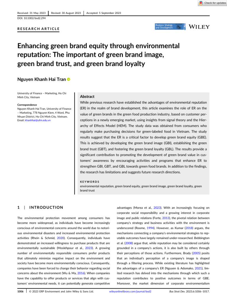 Enhancing Green Brand Equity via Environmental Reputation | PDF ...