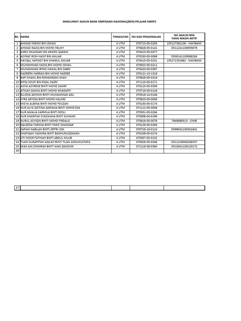 4 Utm - Borang Maklumat BSN | PDF