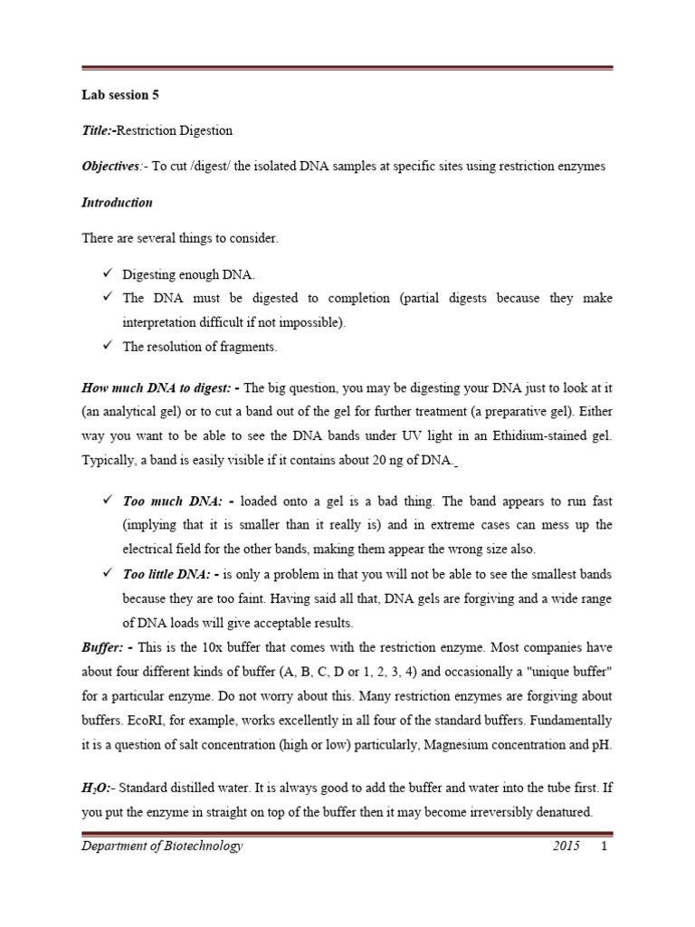 Lab 6-Restriction Digestion | PDF