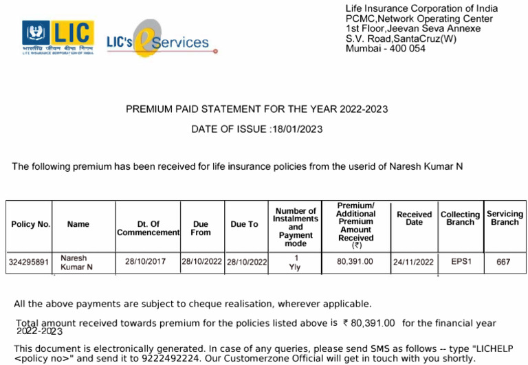 Naresh LIC Eservice | PDF | Insurance | Corporate Law
