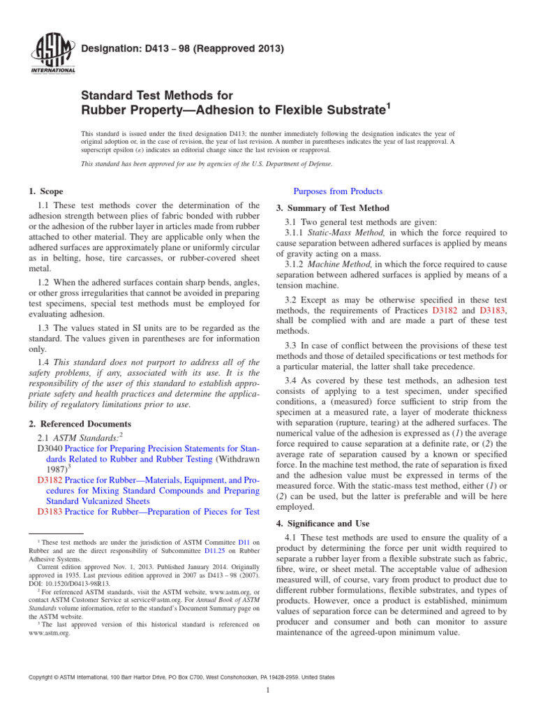 D413-98 (Reapproved 2013) | PDF | Force | Adhesion