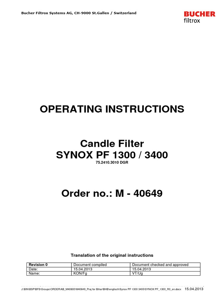 SYNOX PF - 1300 - R0 - en - 3400 | PDF | Filtration | Valve