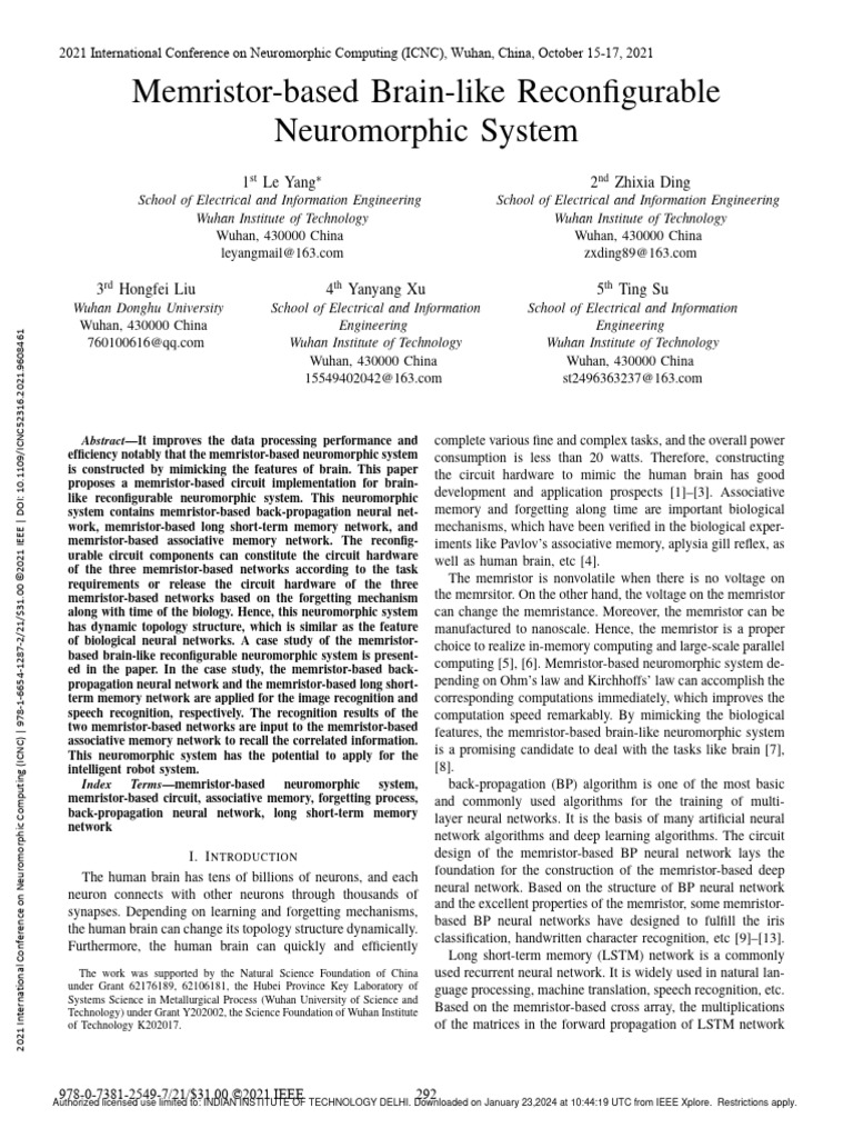 Memristor-Based Brain-Like Reconfigurable Neuromorphic System | PDF | Artificial Neural Network ...