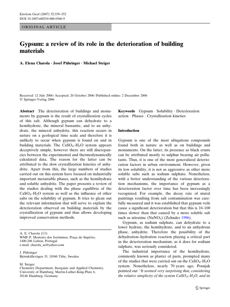 Gypsum A Review of Its Role in The Deterioration of Building | PDF ...