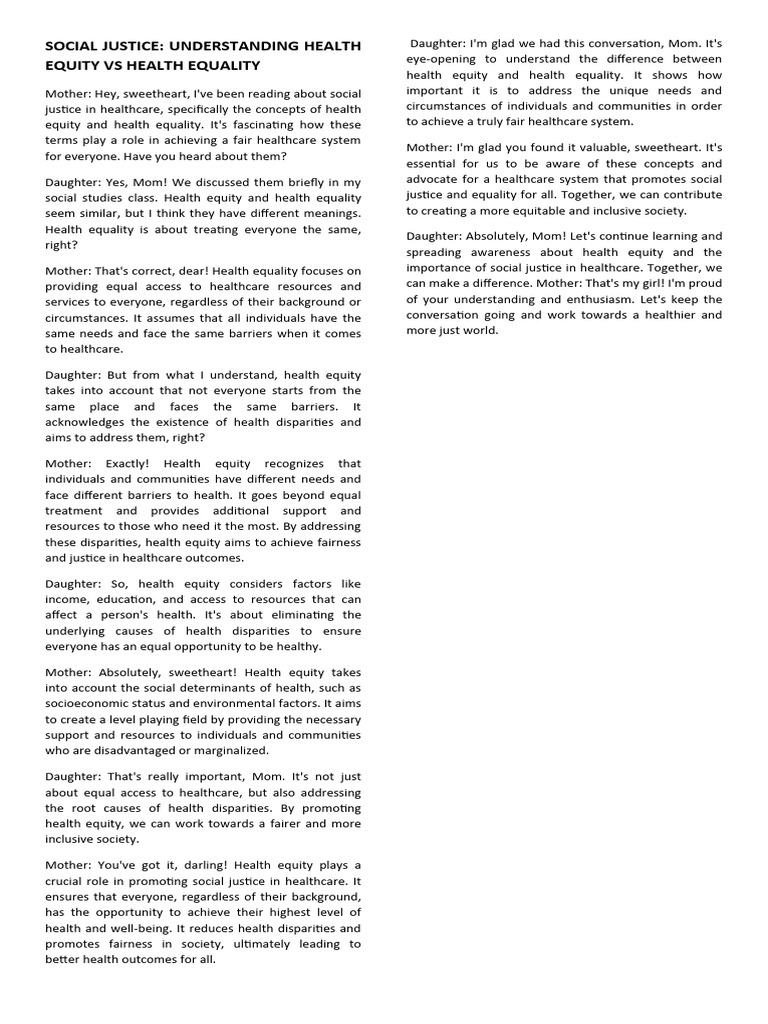 Social Justice Understanding Health Equity VS Health Equality | PDF ...