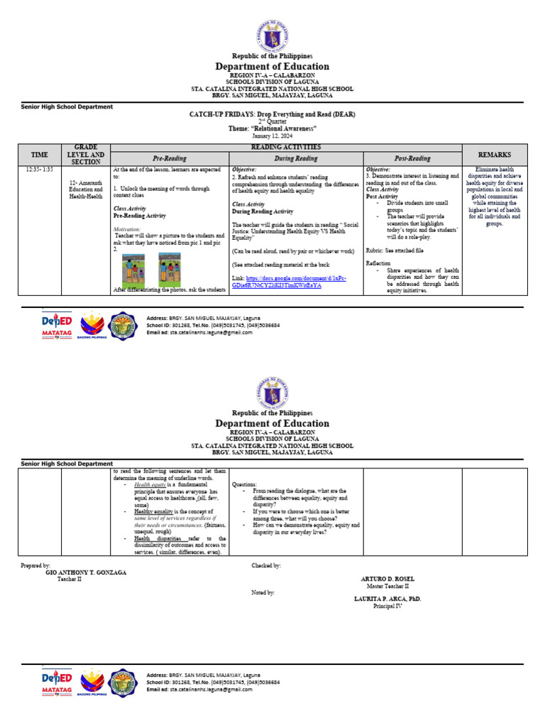 DLL Template Catch Up Fridays | PDF | Health Equity | Learning