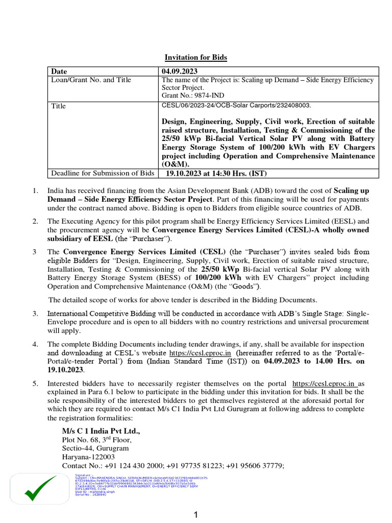 CESL Tender Pilot Demonstration For RE Based EV Charging 1695551606 ...