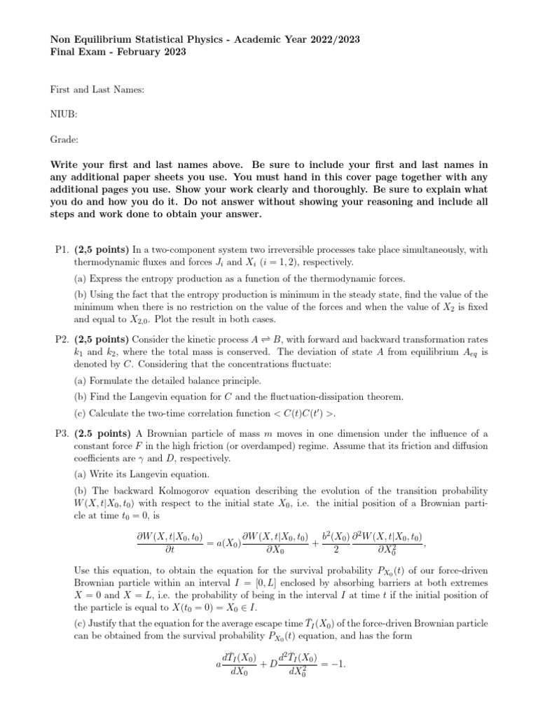 Exam FENE 2223 Withsolutions | PDF | Brownian Motion | Equations