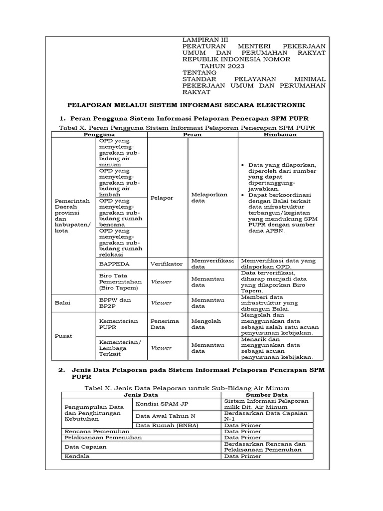 Draft RaPermenPUPR SPM - Usulan Lampiran 3 (Pelaporan) | PDF
