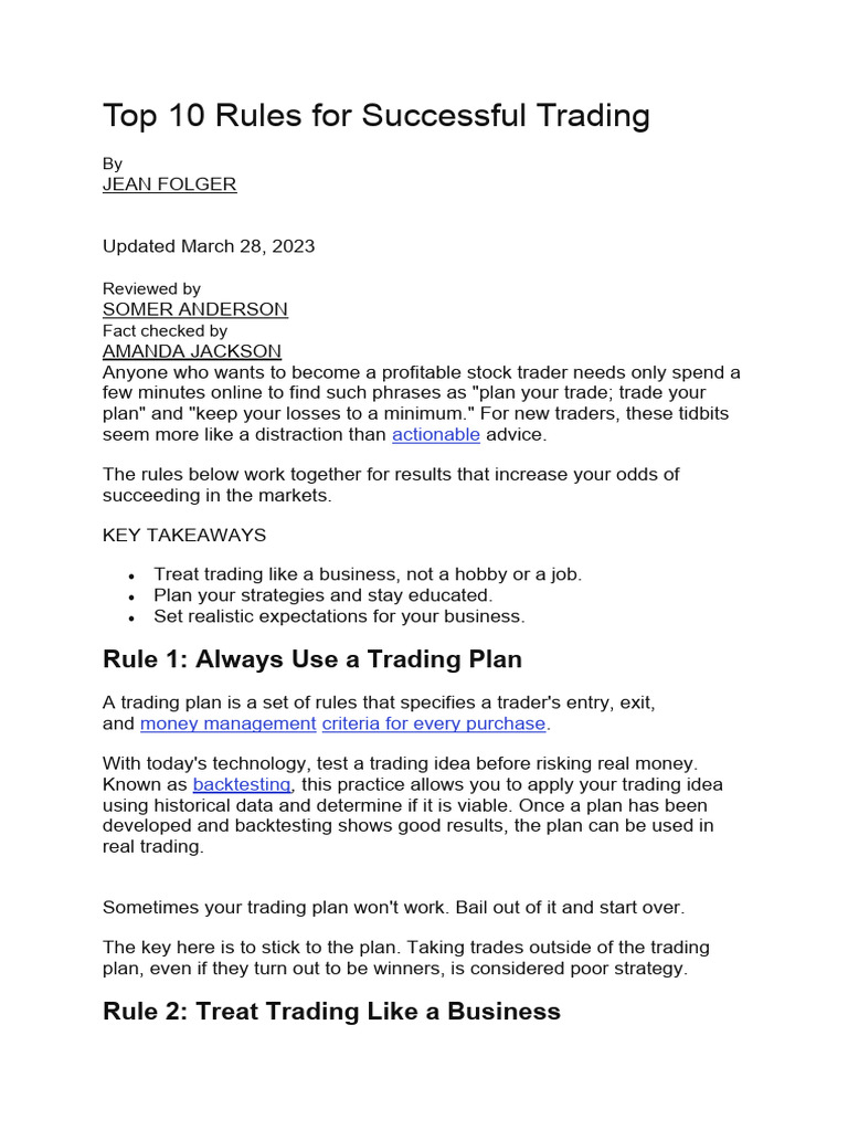 Top 10 Rules For Successful Trading. | PDF | Order (Exchange) | Profit ...