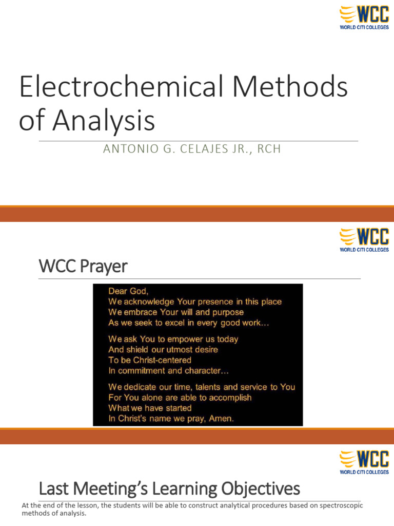 BSMLS 1 MT Electrochemical Methods Of Analysis PDF Redox